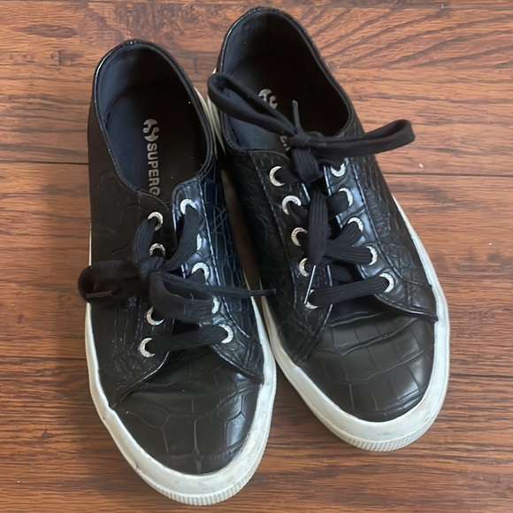 Superga | Shoes | Superga Black Patent Leather Womens Sneakers Size 7 ...